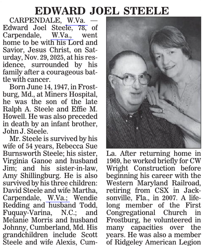 Member Edward Steele passed on 11/29/2025 – Western Maryland Chapter ...